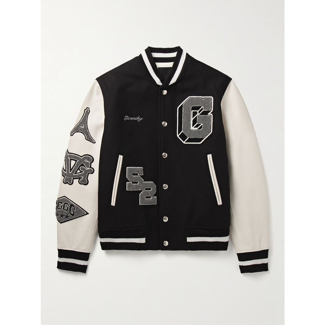 지방시 남성 Logo-Appliqu?d Wool-Blend and Leather Varsity Jacket 바람막이 ...
