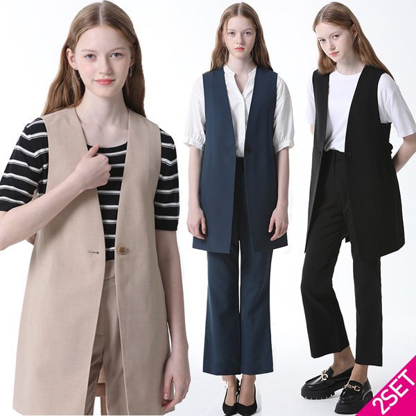 2SET [르오트(LeOT)] 미니멀클래식 베스트+세미와이드팬츠 2종세트 - SSG.COM