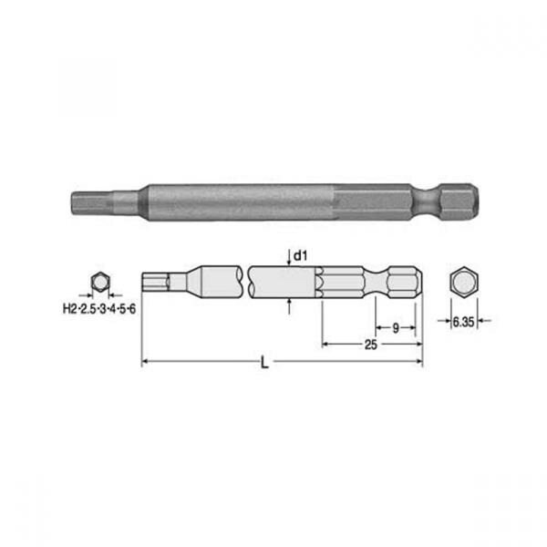 베셀 에어 육각드라이버비트 F B35A 5x75 6.35mm 통10ea - SSG.COM