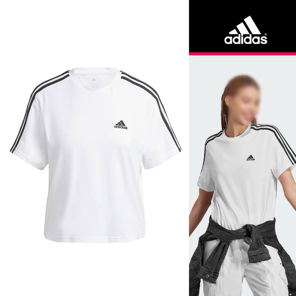 아디다스 우먼스 3S 에센셜 크롭 반팔티(HR4915) 탑 - SSG.COM
