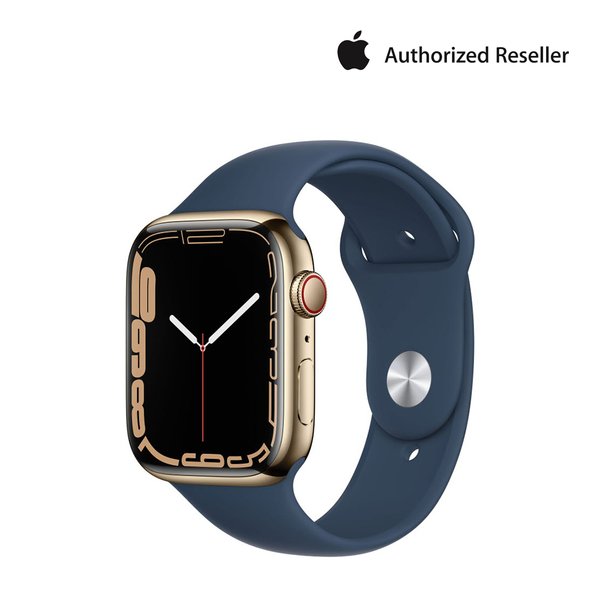 애플워치 7 45mm 셀룰러 골드 스테인리스 어비스블루 스포츠밴드 MN9M3KH/A - SSG.COM