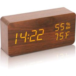 일본 ADESSO 시계 GoodView 브라운 Alarm Clock Wood Grain Stylish LED 디지털 Clock ...