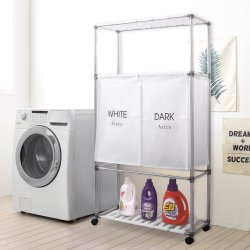 재고할인 / 보노 스텐 세탁물 분리보관함 2p 3단 (화이트/핑크블루) 빨래바구니 - SSG.COM