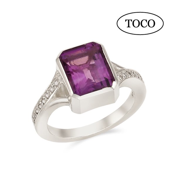 토코(TOCO) 925 Silver Amethyst Diamoned Ring - SSG.COM
